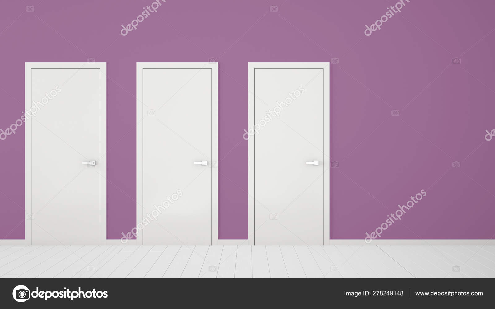 Empty purple room interior design with closed doors with frame, door ...