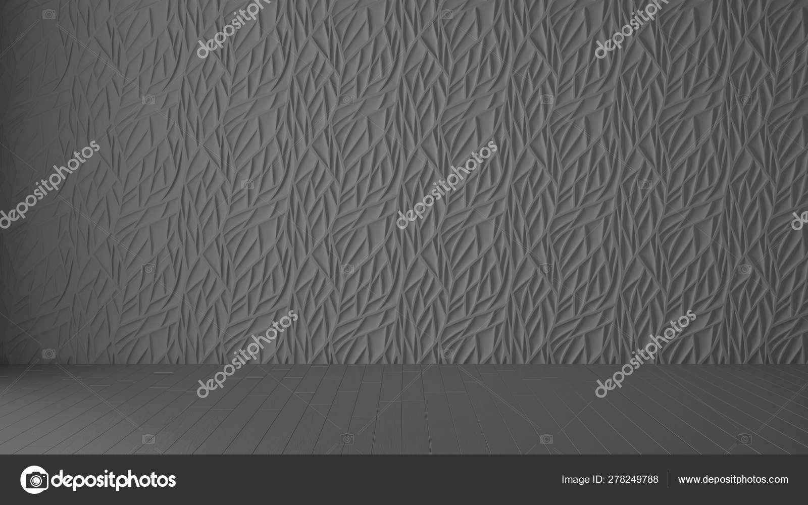 Empty room interior design, gray panel and wooden gray floor, modern ...