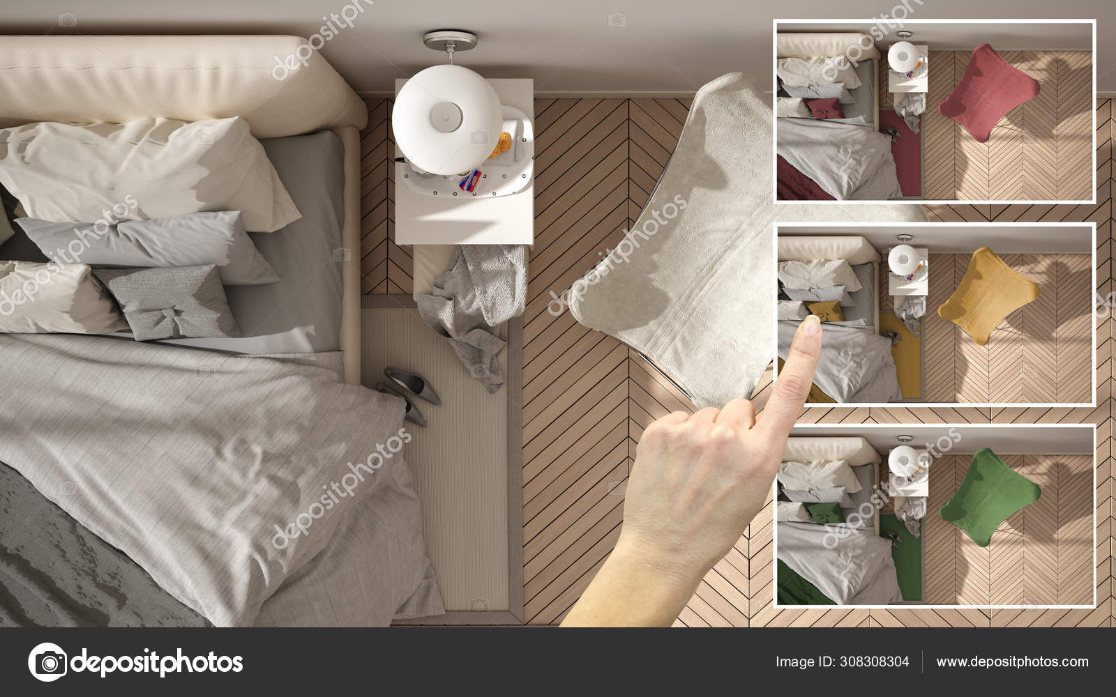 Architect designer concept, hand showing modern luxury bedroom colors ...