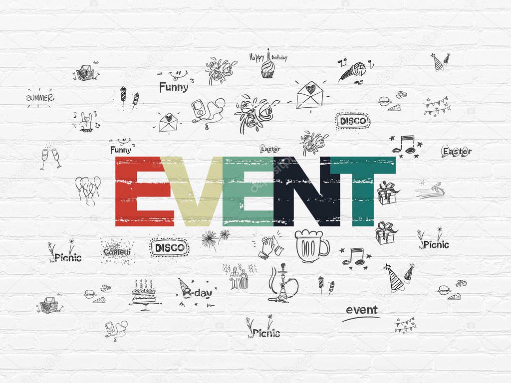 Entretenimiento, concepto: Evento sobre fondo de pared 2023