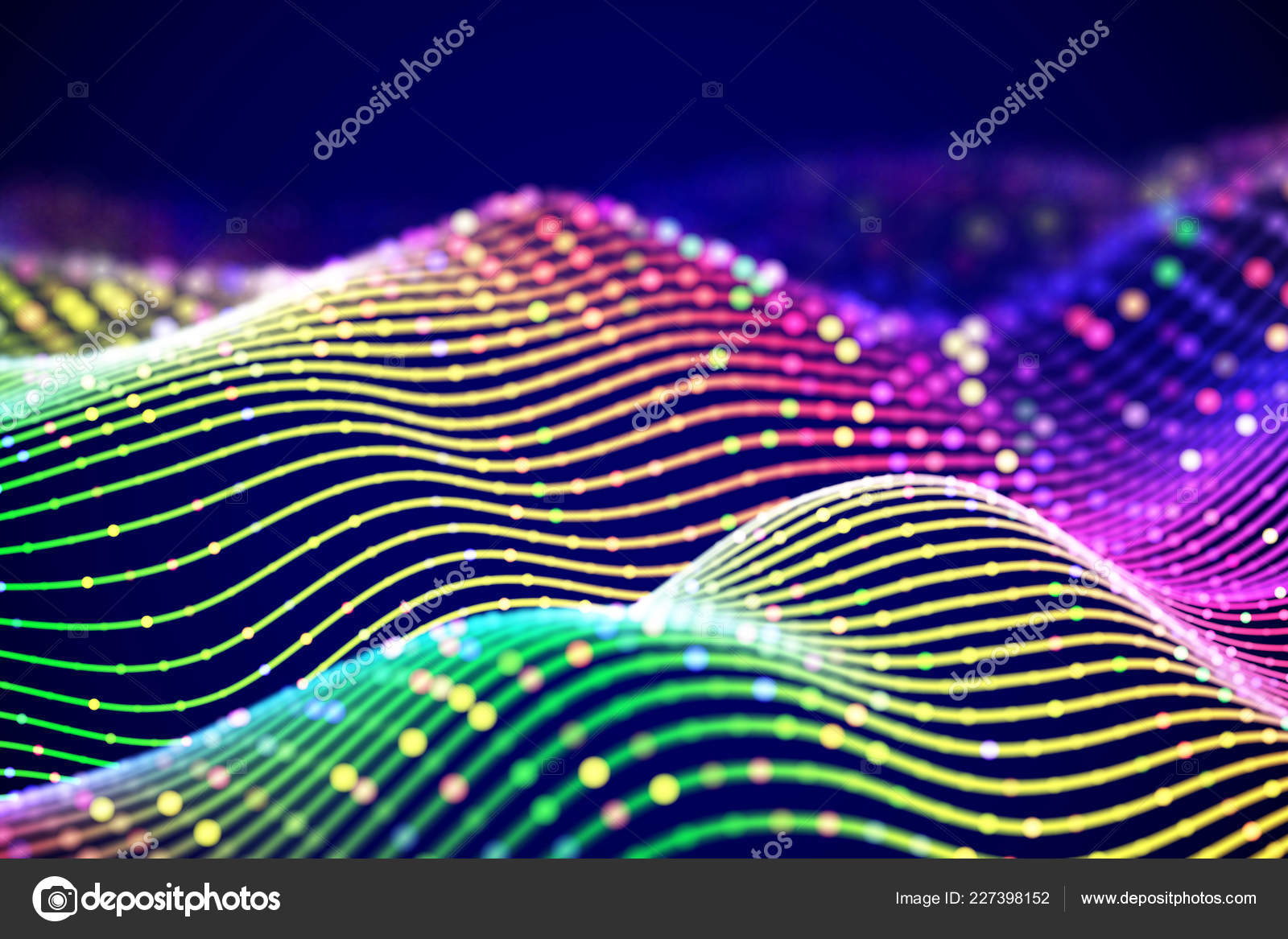 3D Sound waves with colored dots. Big data abstract visualization ...
