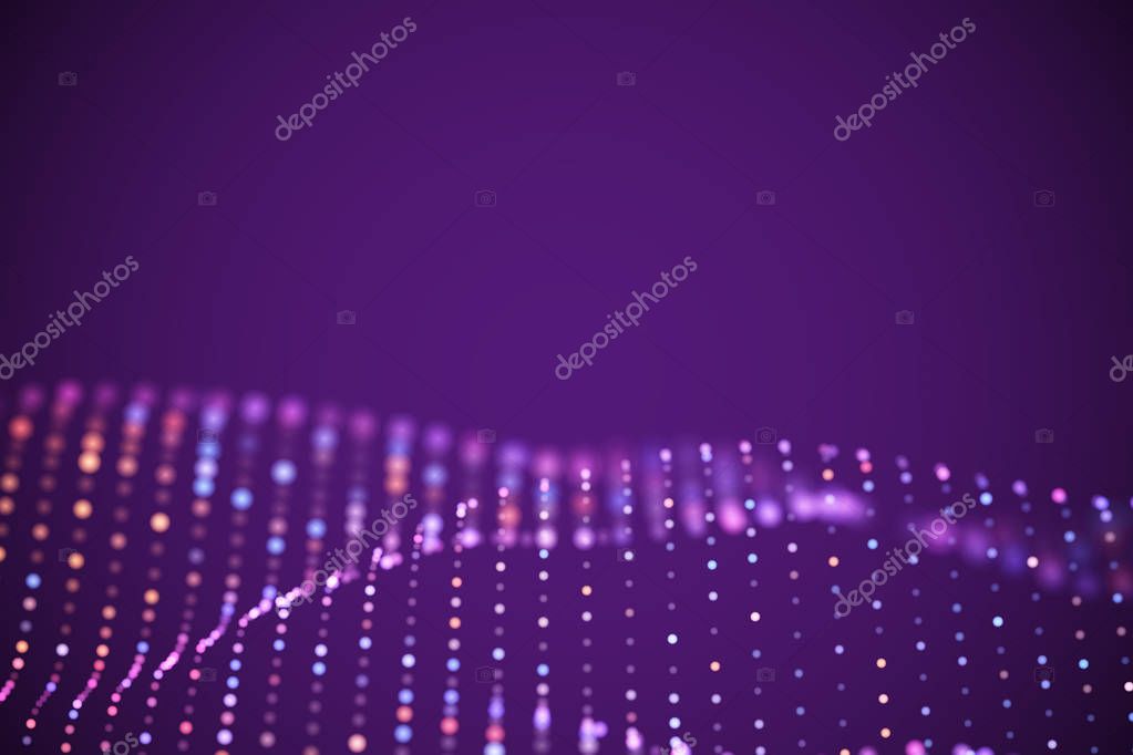 Paisaje digital abstracto u ondas sonoras con partículas que fluyen. 2023