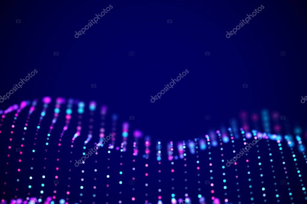 Paisaje digital abstracto u ondas sonoras con partículas que fluyen ...