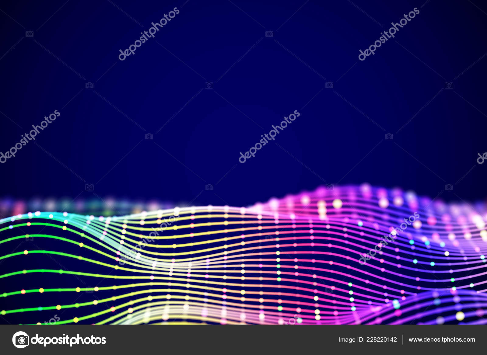 3D Sound waves with colored dots. Big data abstract visualization ...