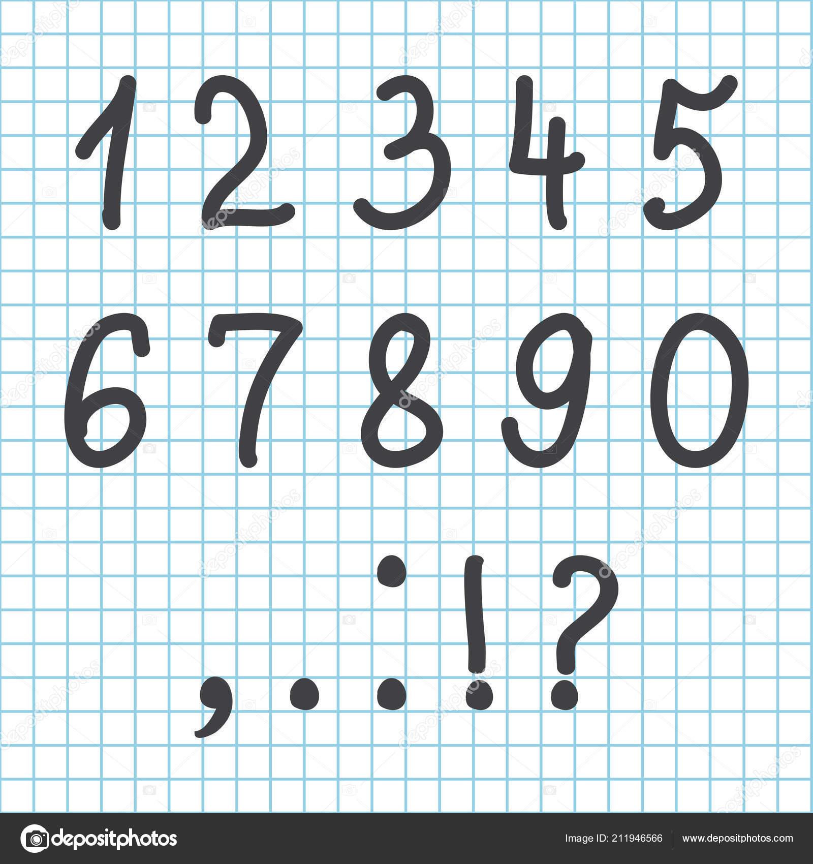 Black Font Hand Drawn Numbers Characters Checkered Notebook Background ...