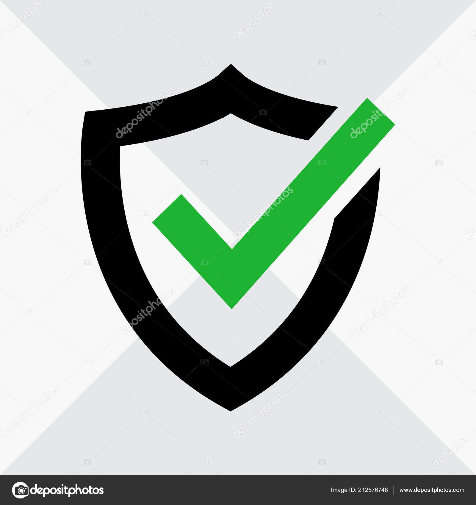 Skjold Med Flueben Godkendt Ikon Sort Grønne Farver Vektorillustration ...