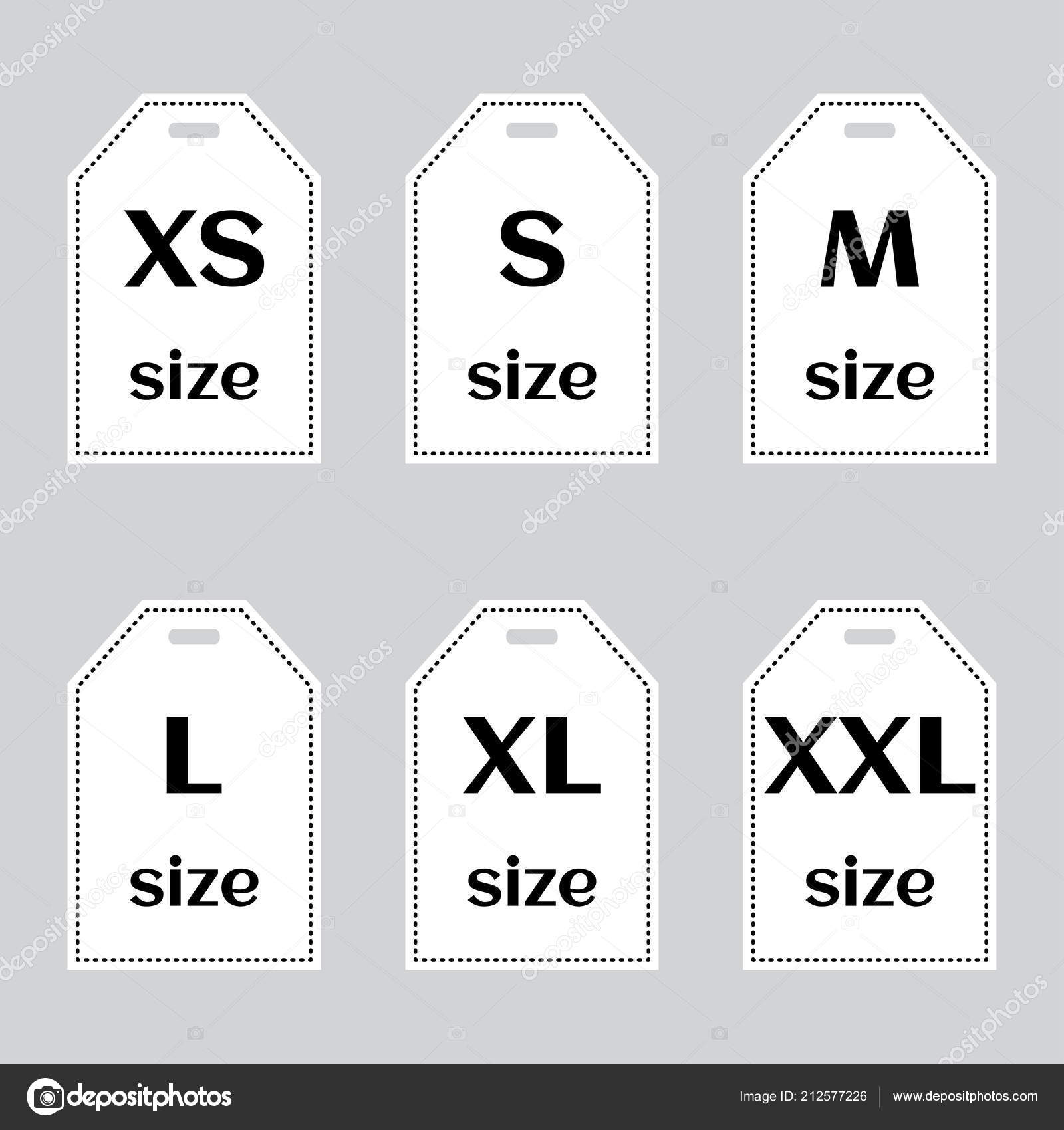 Set Size Clothing Label Icons Gray Background White Silhouette Black ...
