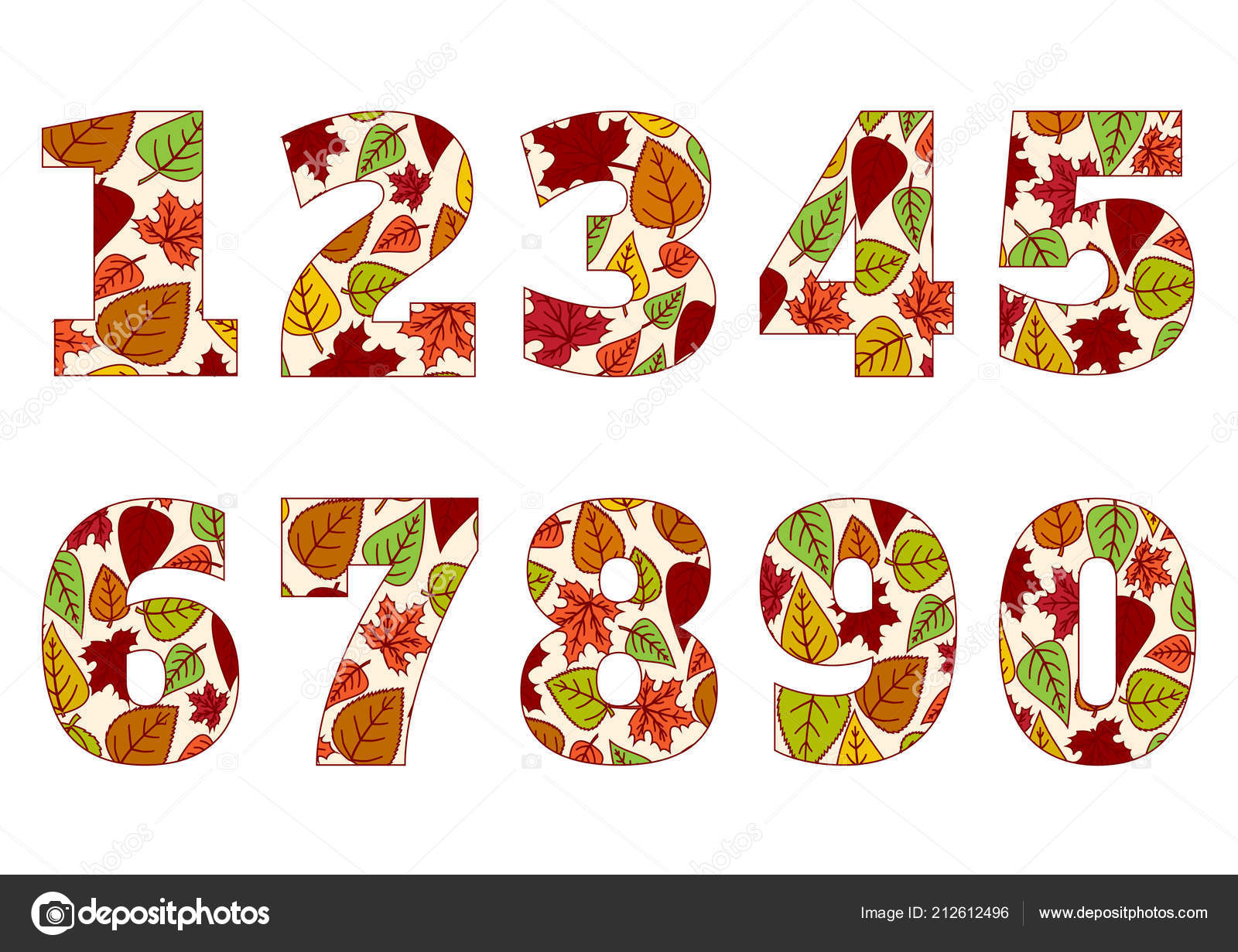 Isolated Numbers Background Colorful Autumn Leaves Vector Illustration ...