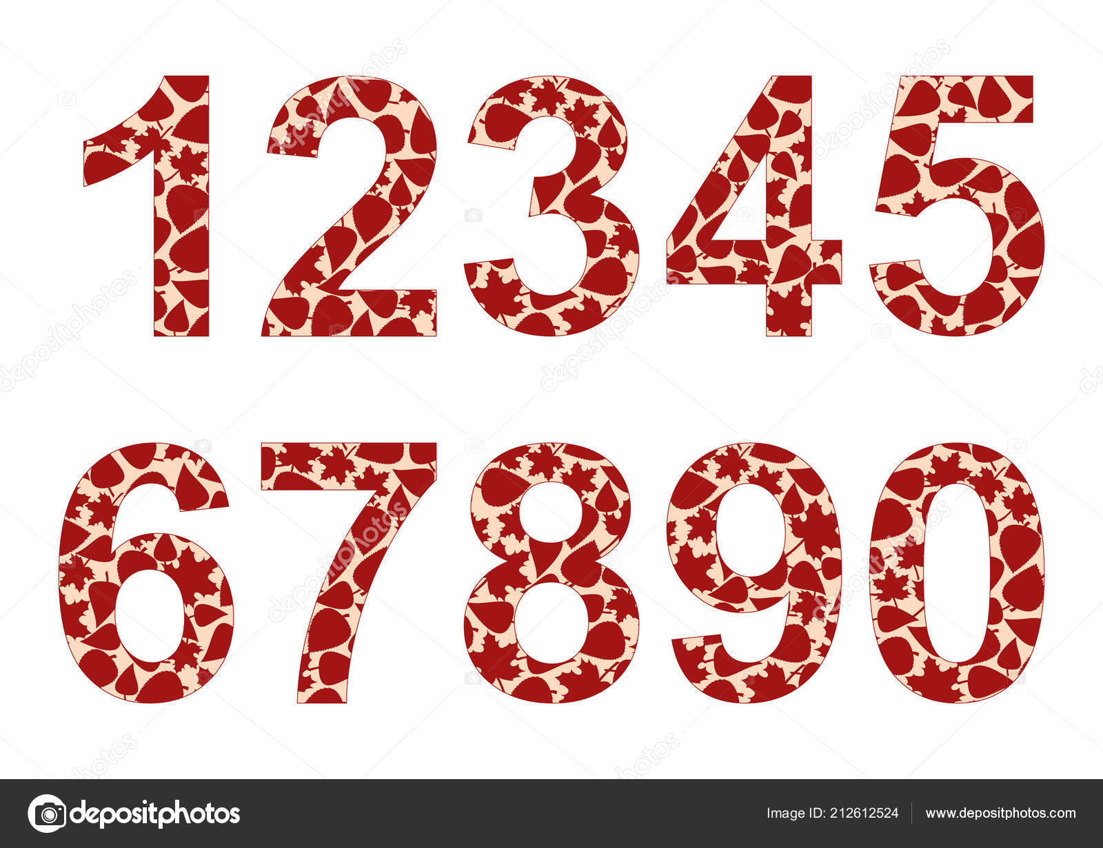 Isolated Numbers Background Red Autumn Leaves Vector Illustration Stock ...
