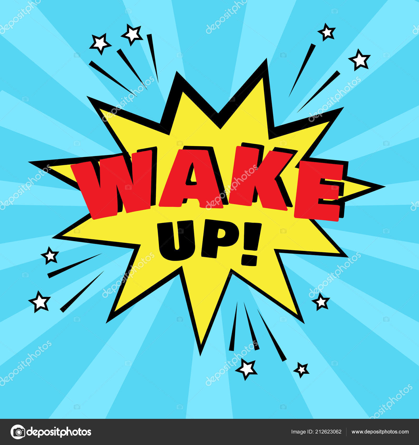 Yellow Comic Bubble Wake Word Blue Background Comic Sound Effects Stock ...