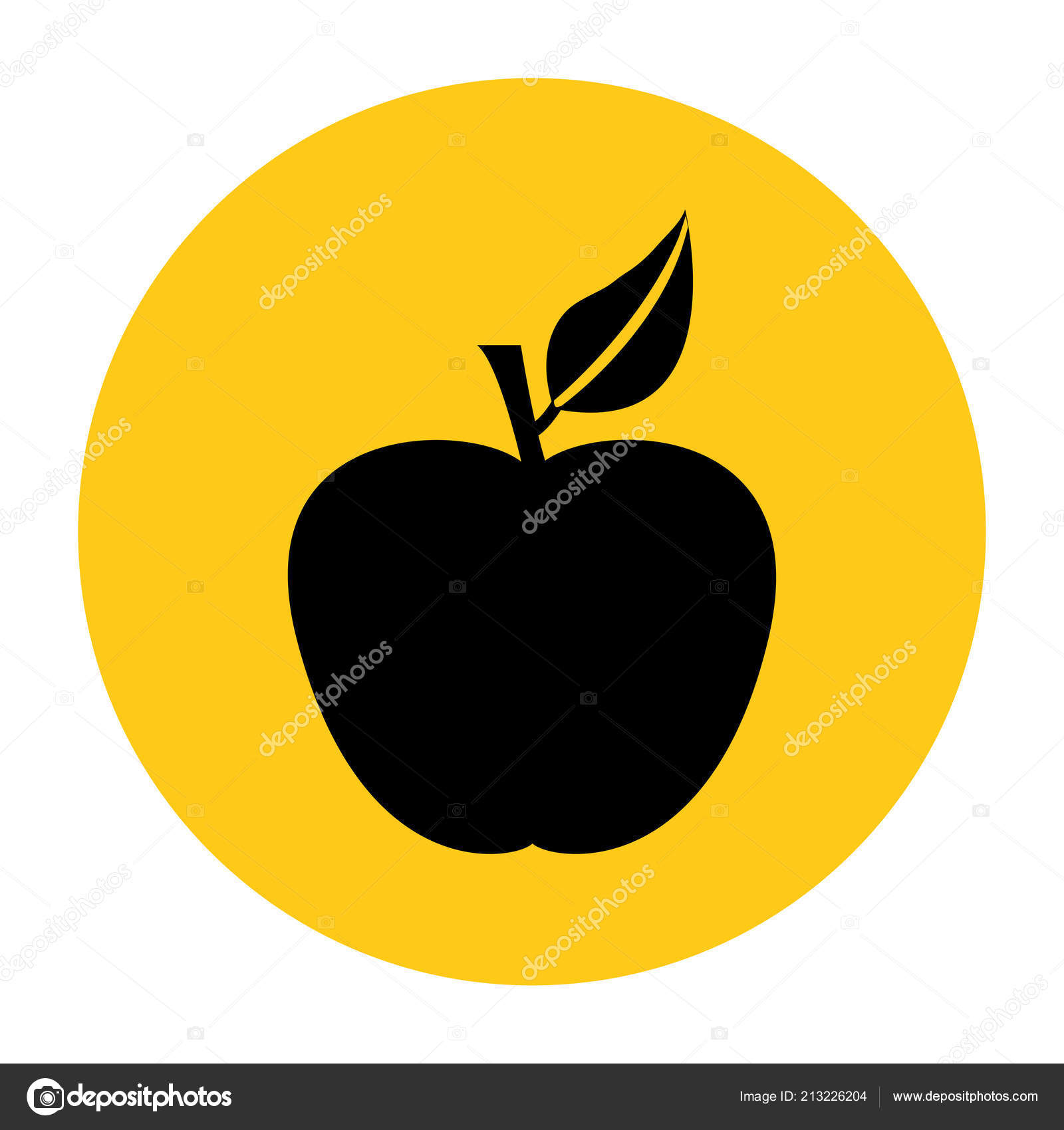 Apple Icon Icon Set Black Silhouette Bright Yellow Background Vector ...