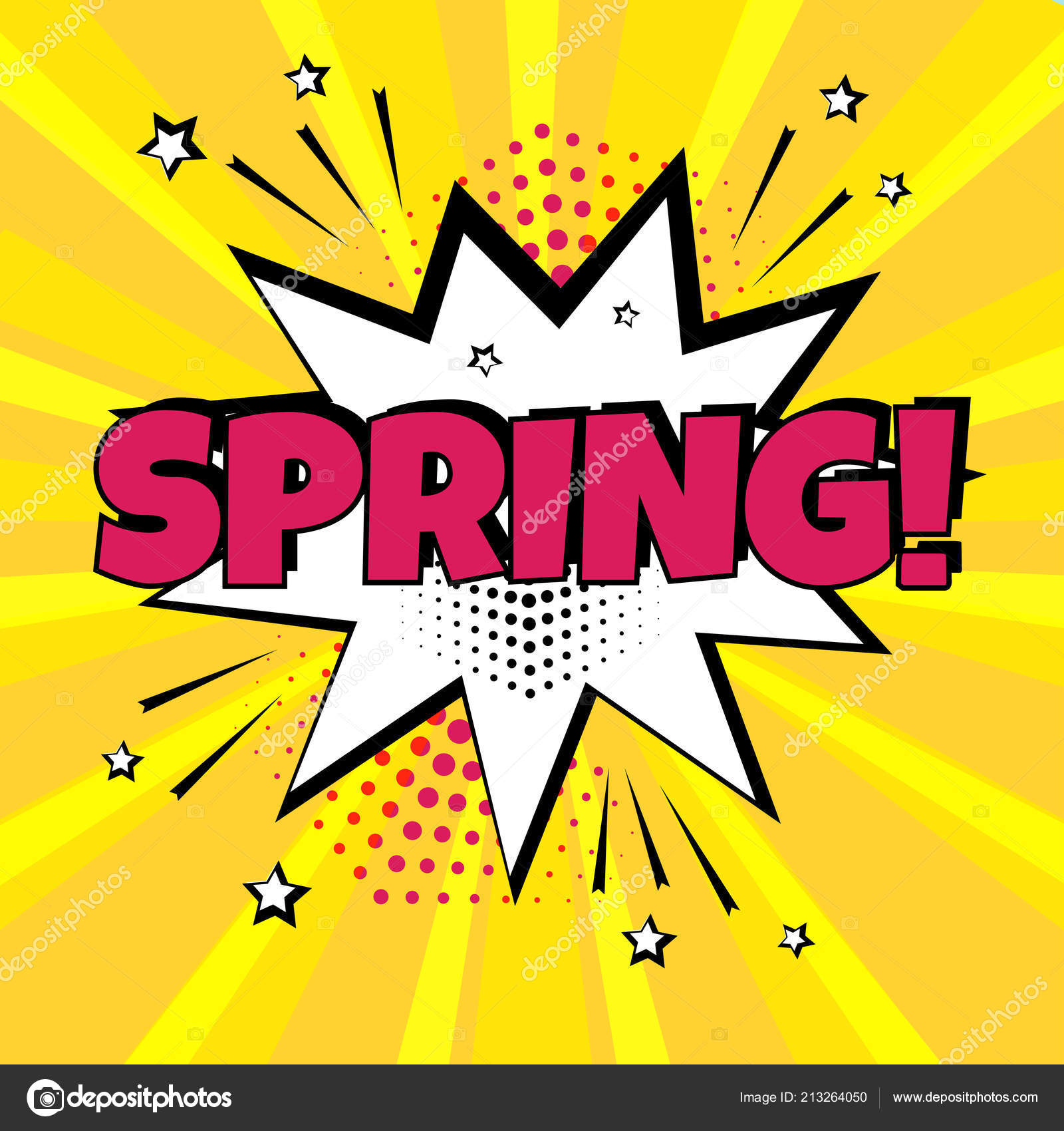 White Comic Bubble Pink Spring Word Yellow Background Comic Sound Stock ...