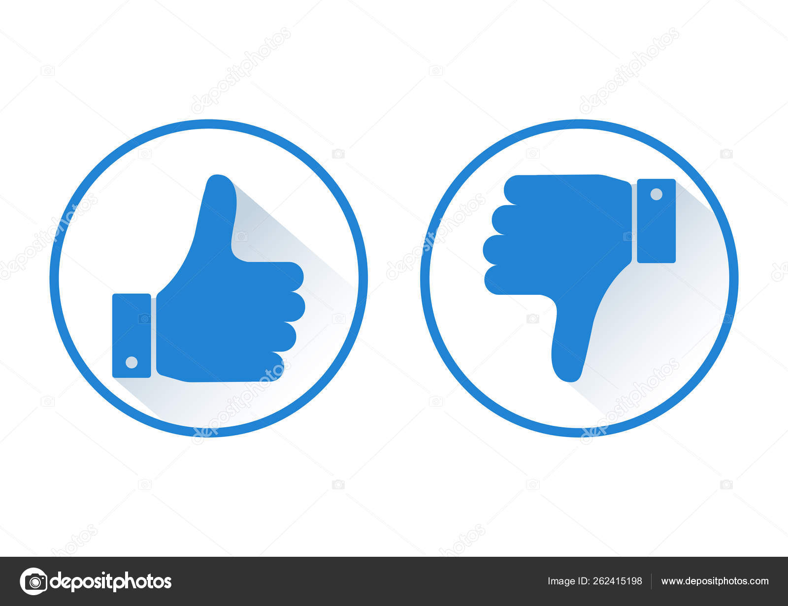 Thumb up and down. Like and dislike. Blue round icon with shadow ...