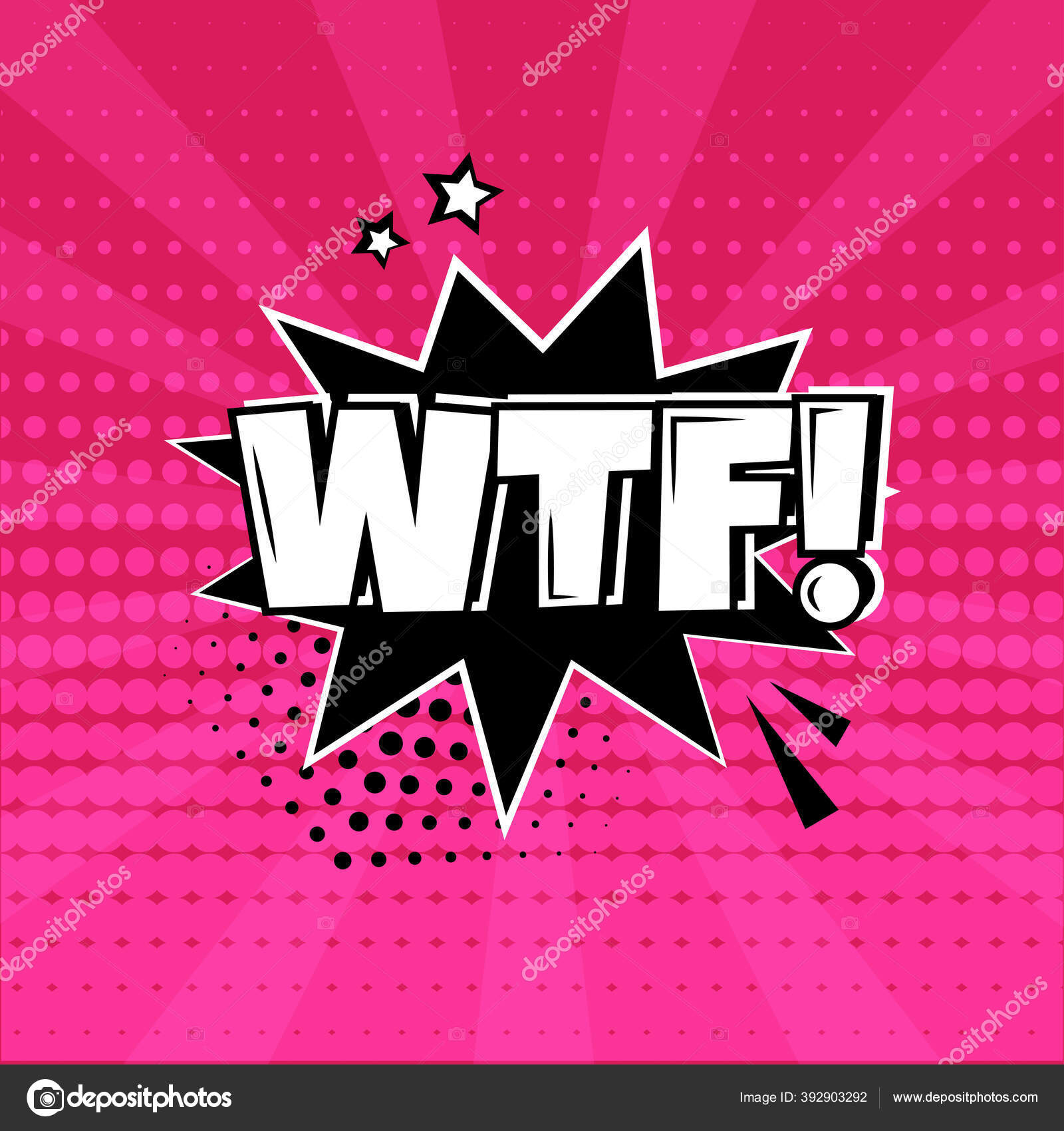 Wtf Comic Speech Bubble Pink Background Comic Sound Effect Stars Stock ...