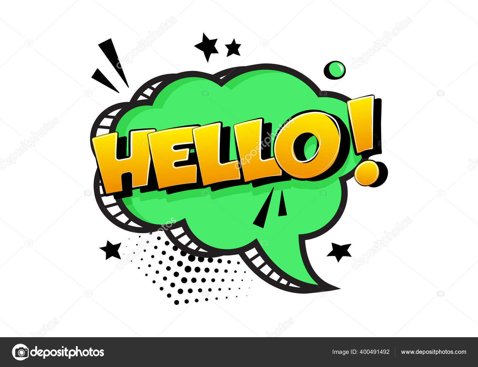 Hello Green Comic Speech Bubble Isolated White Background Comic Sound Stock Vector Image by ...