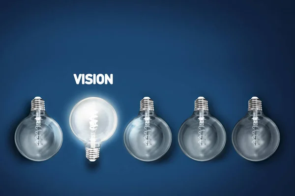 Vision , creativity innovation illuminated light bulb row dim ones ...