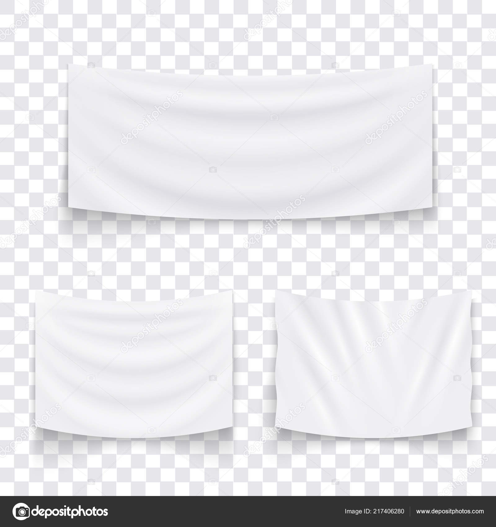 Set Hanging Empty White Textile Banners Blank Flag Template Vector ...