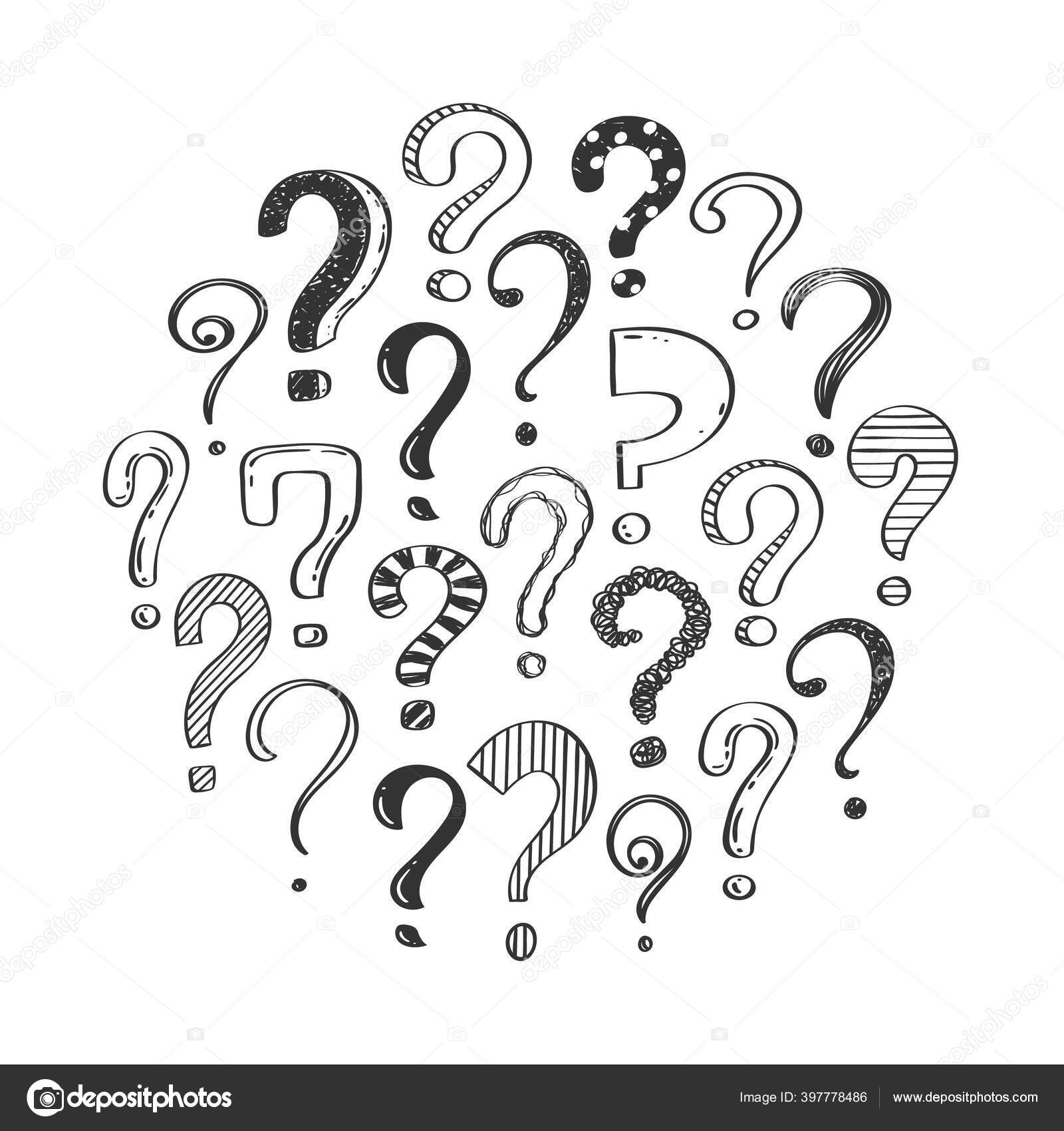 Set Hand Drawn Question Marks Doodle Questions White Background ...