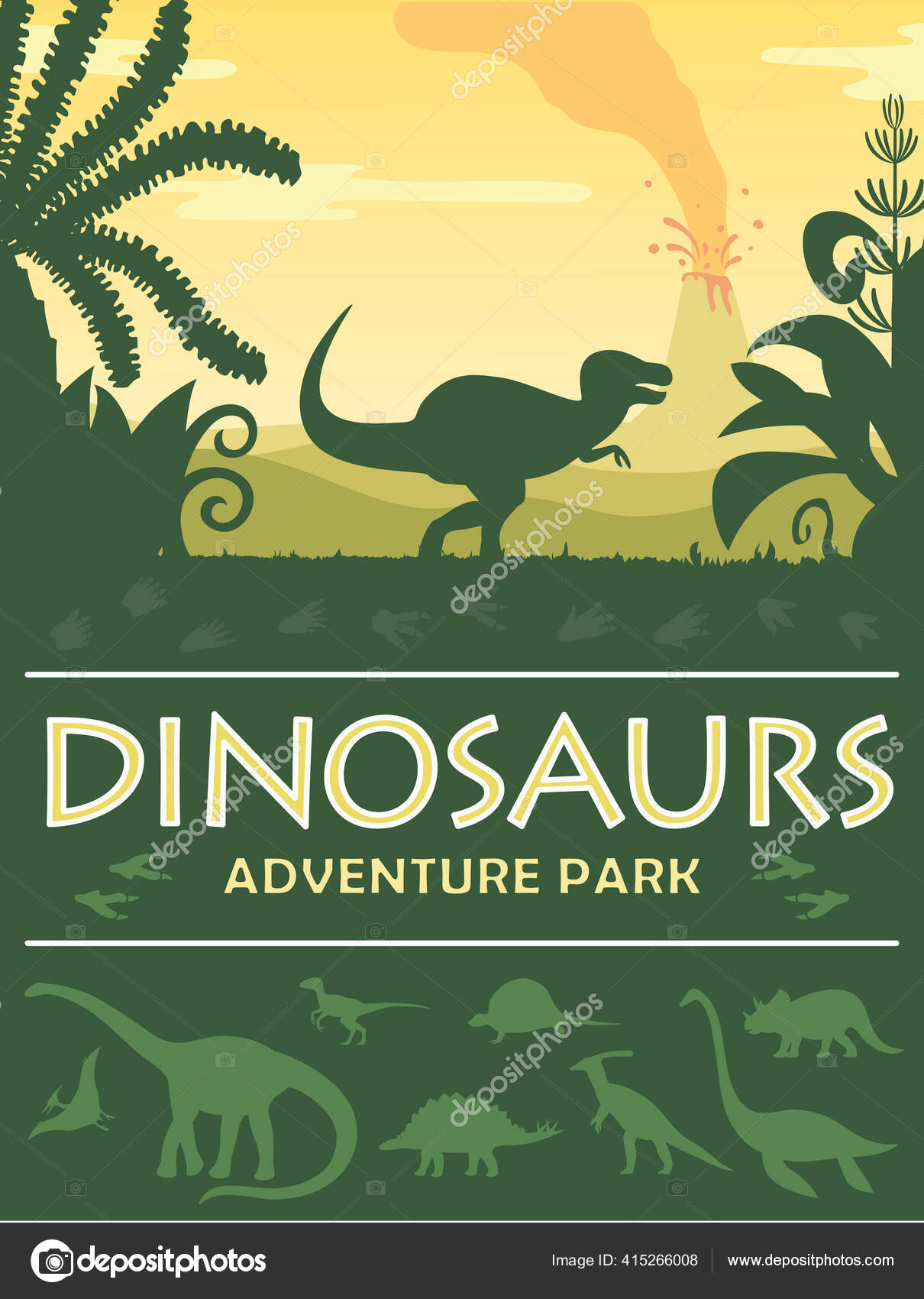 Dinosaurs Adenture Park Poster Prehistoric World Dinosaurs Silhouette ...