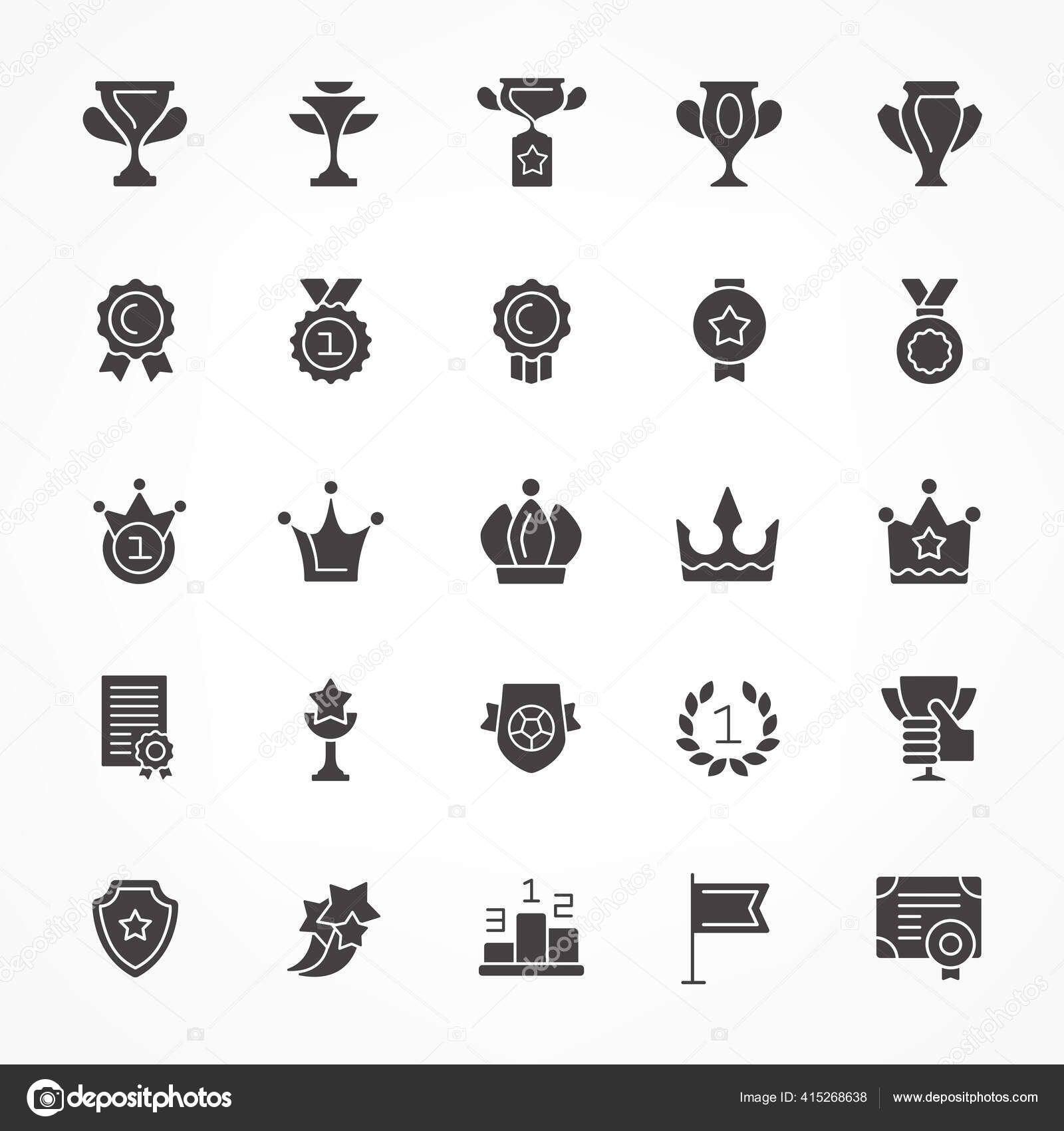 Set Award Icons Contains Icons Trophy Medal Cop Branch Crown Stock ...