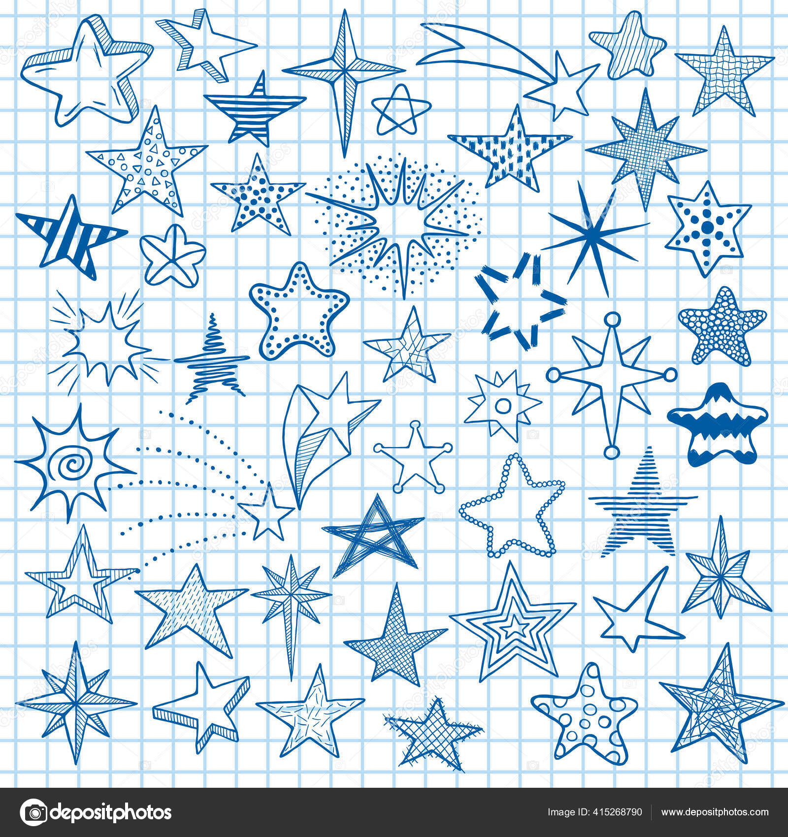 Hand Drawn Cute Doodle Stars Comets Icons Collection Seamless Square ...