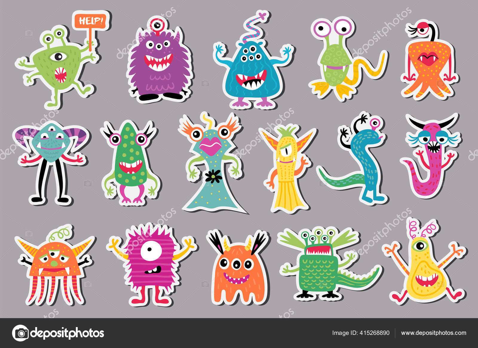 Set Cute Monsters Form Stickers Vector Illustration Stock Vector Image ...