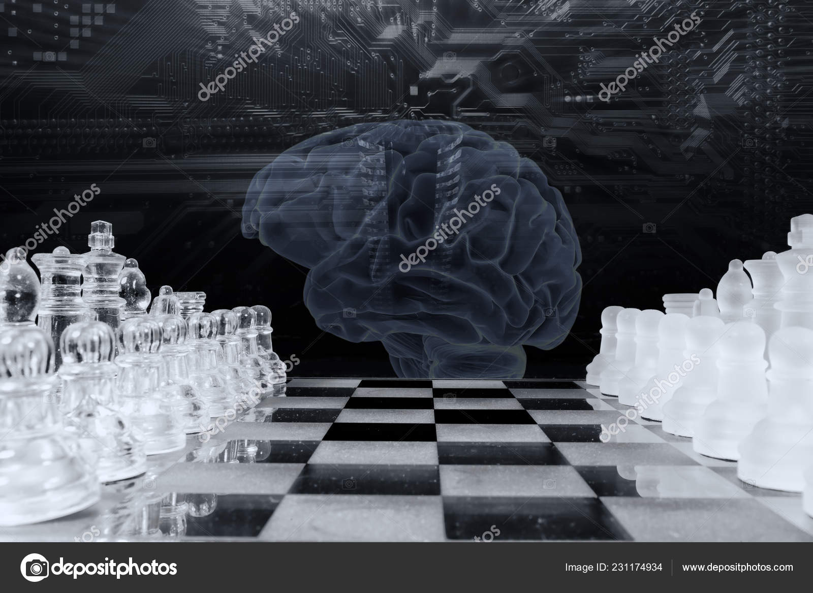 Computerized Chess Game Human Brain Schematic Artificial Intelligence ...