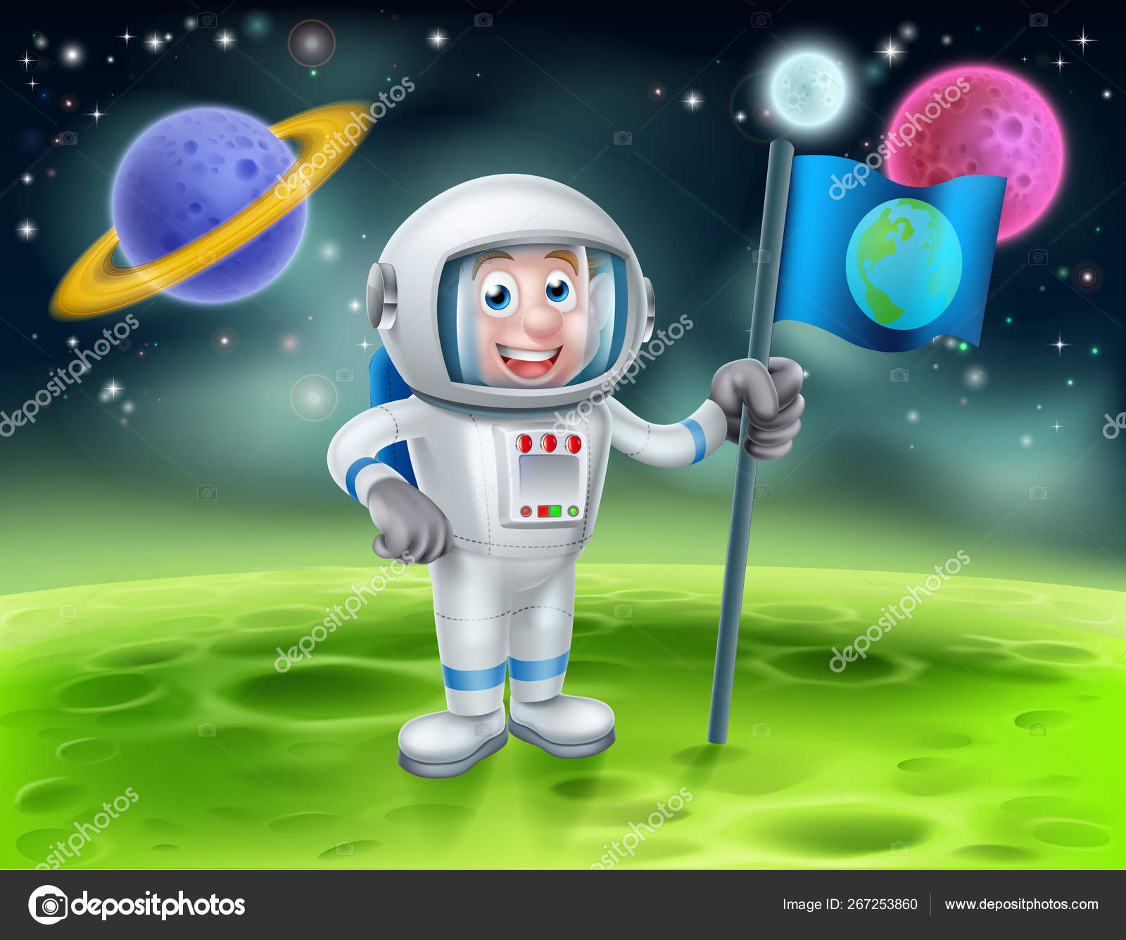 Cartoon Astronaut Alien Moon Scene Stock Vector Image by ©Krisdog ...