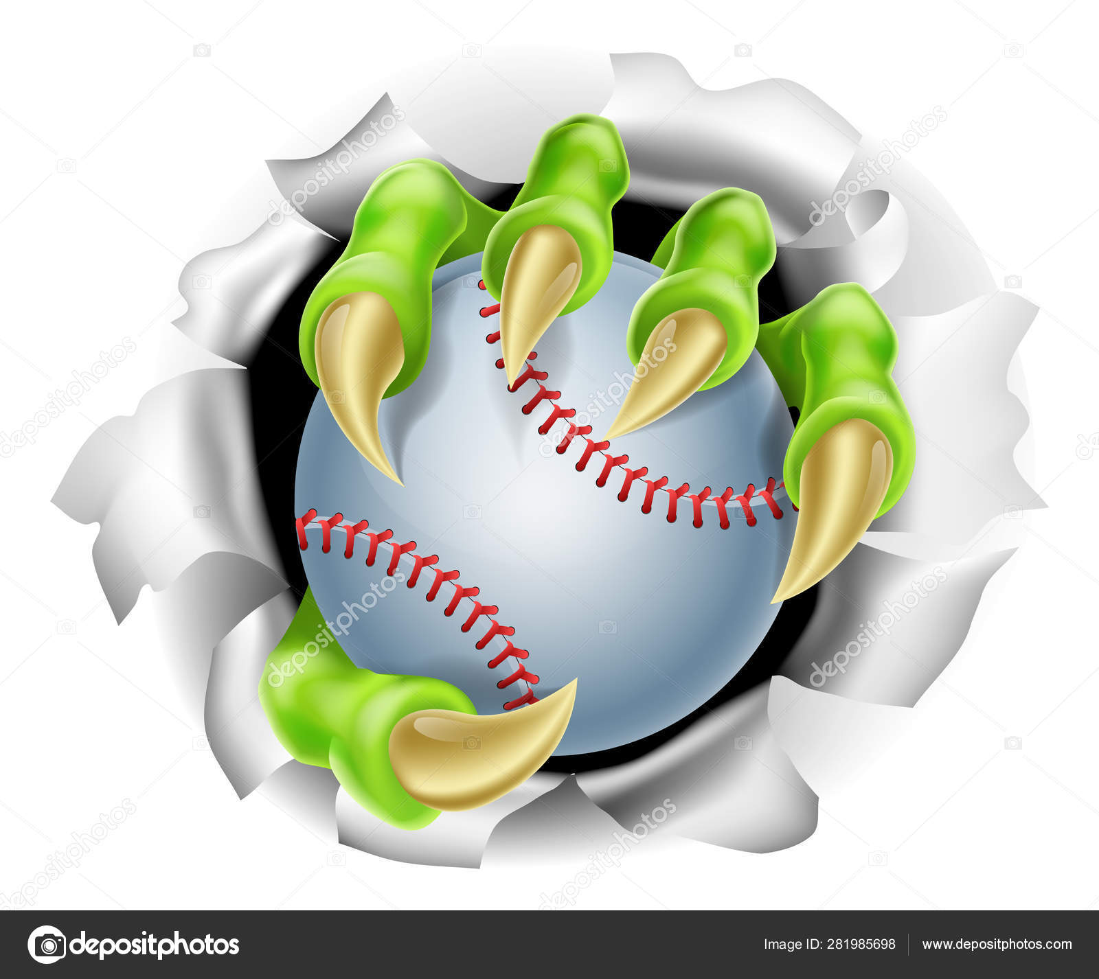 Claw with Baseball Ball Breaking out Of Background Stock Vector Image ...