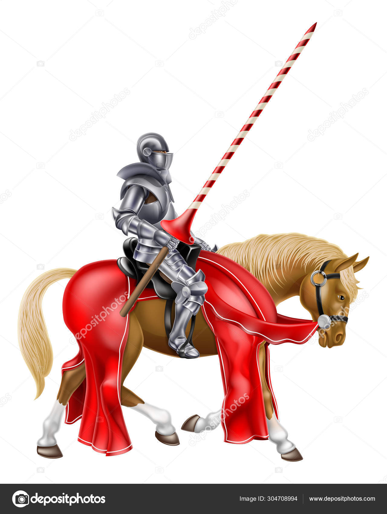 Medieval Knight On Horse Rearing