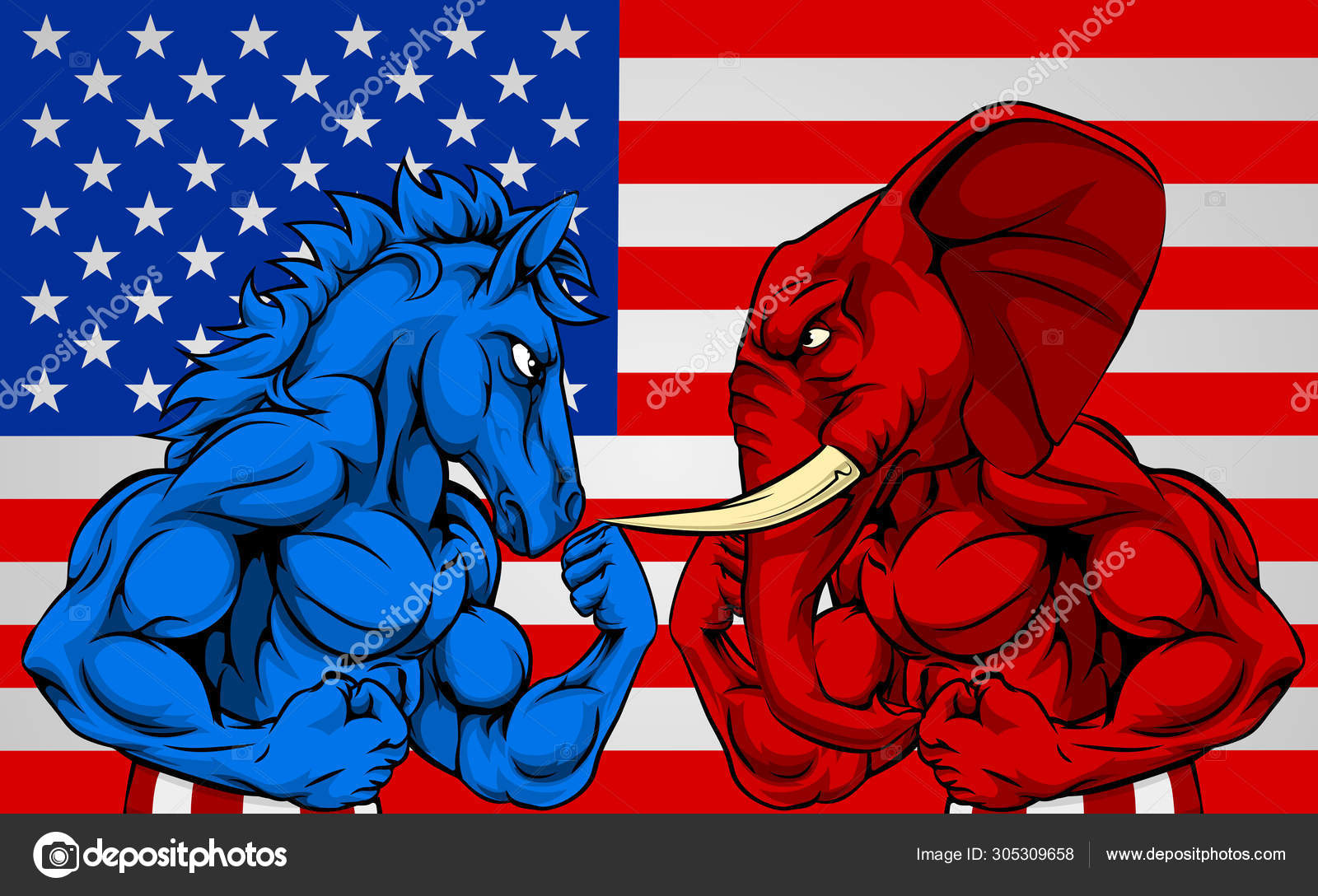 Politics American Election Concept Donkey vs Elephant Stock Vector ...