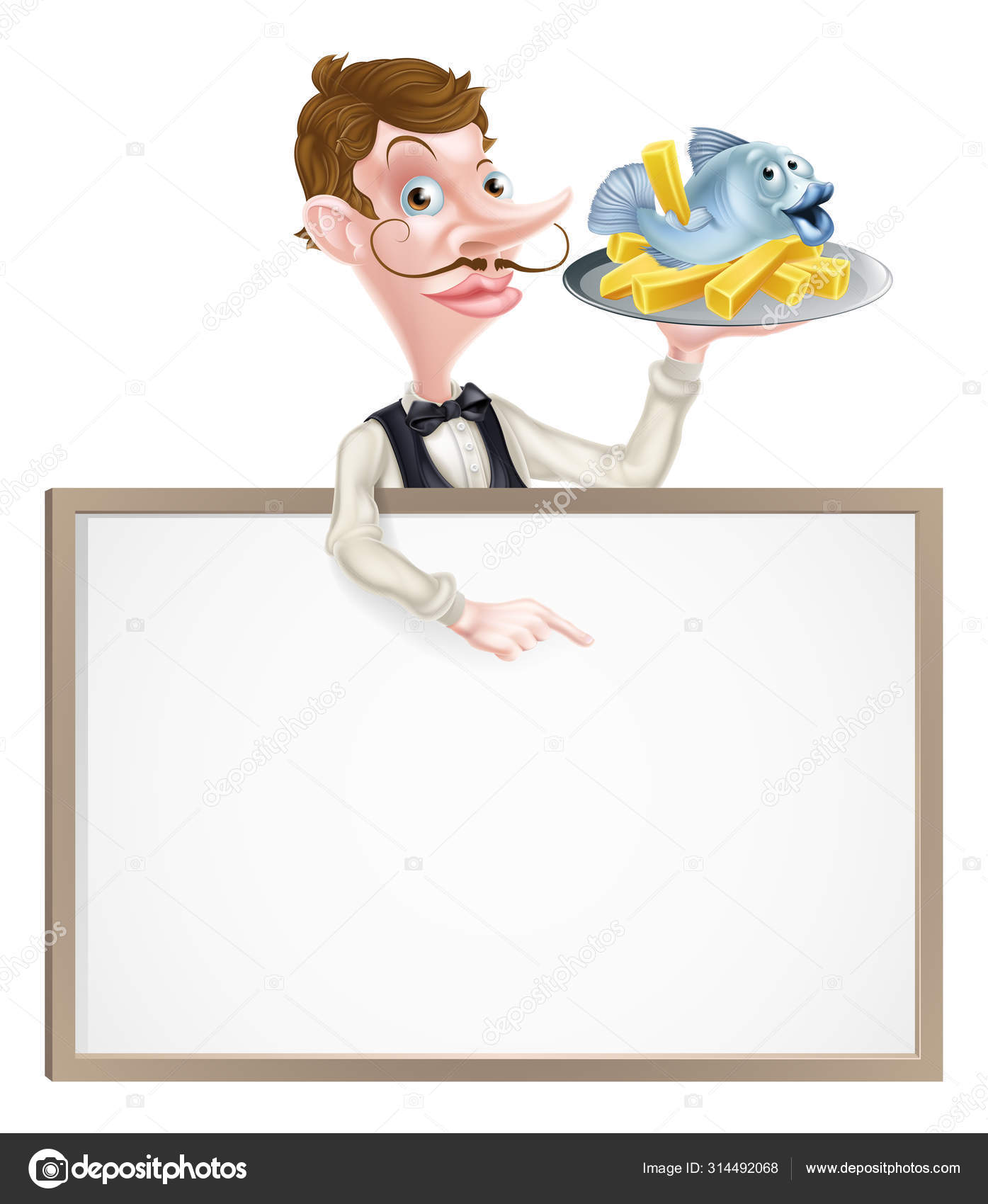 Pescado y patatas fritas restaurante menú letrero Vector de stock ...