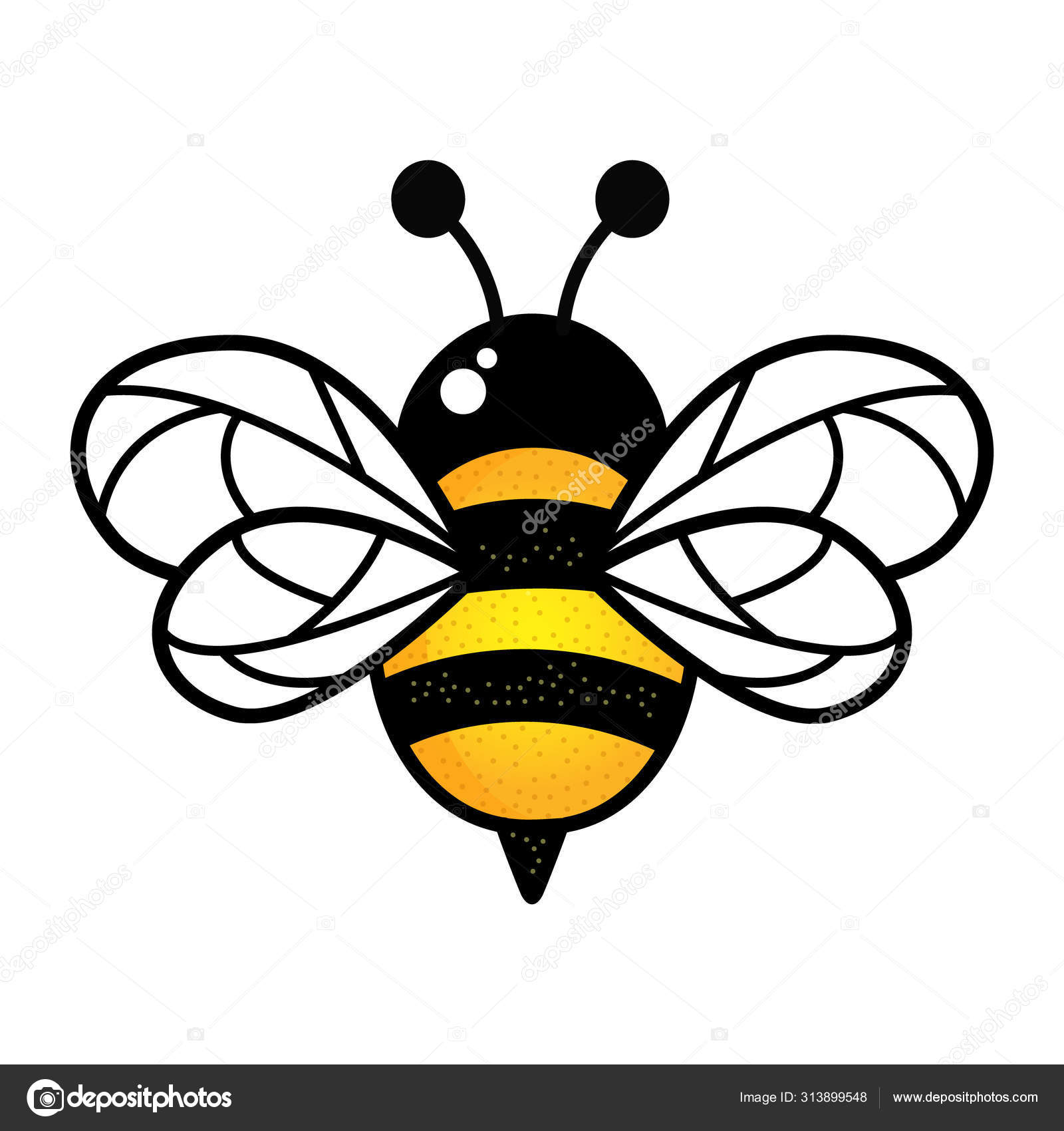 Lovely Simple Design Yellow Black Bee White Background Stock Vector by ...
