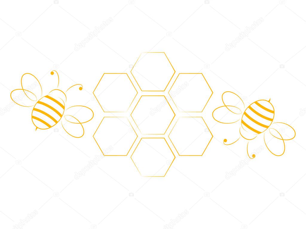 Línea naranja abejas lindas con ilustración vector panal aislado en ...