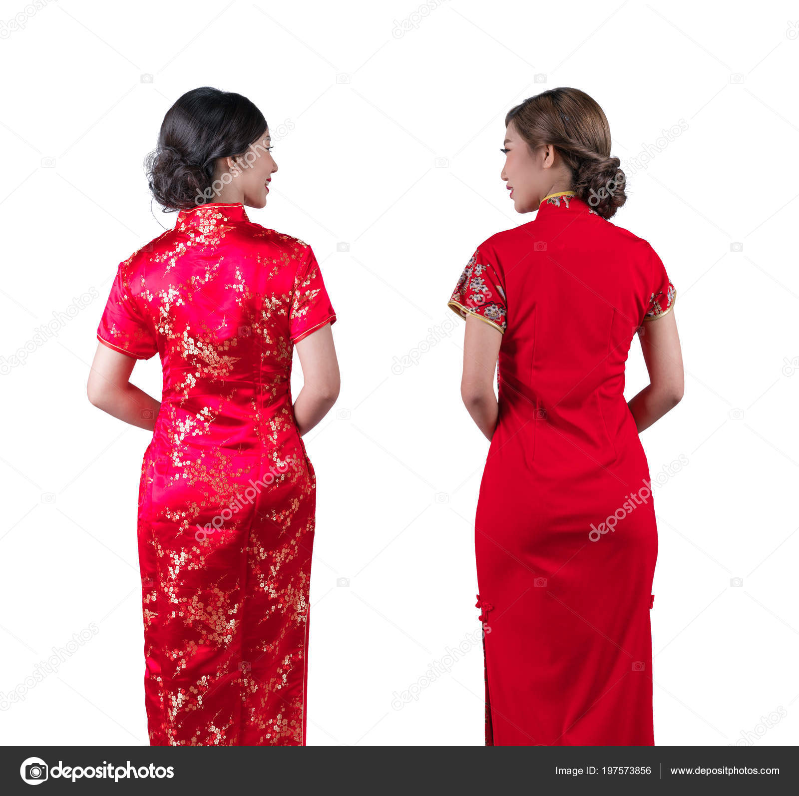 Chinese Lady Walk Talk Togather Isolated White Background Stock Photo ...