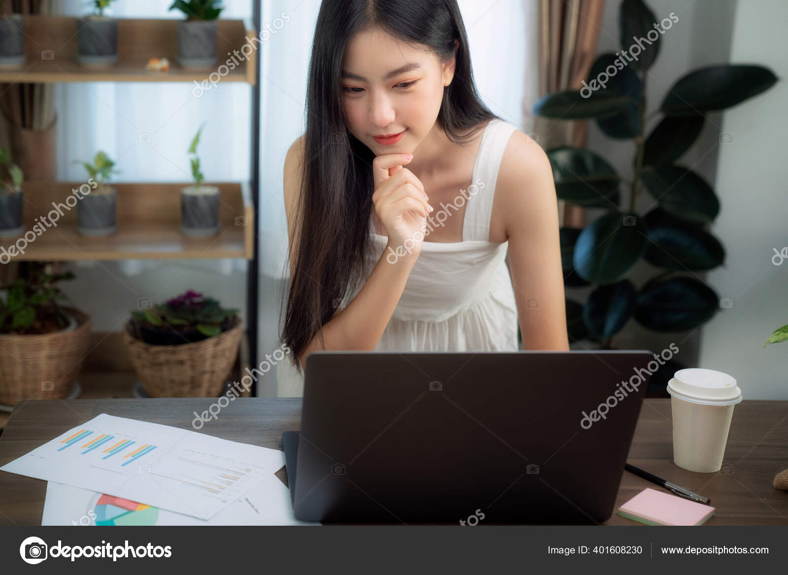 Asian Girl Typing Data Her Computer Notebook Prepare Her Report Stock ...