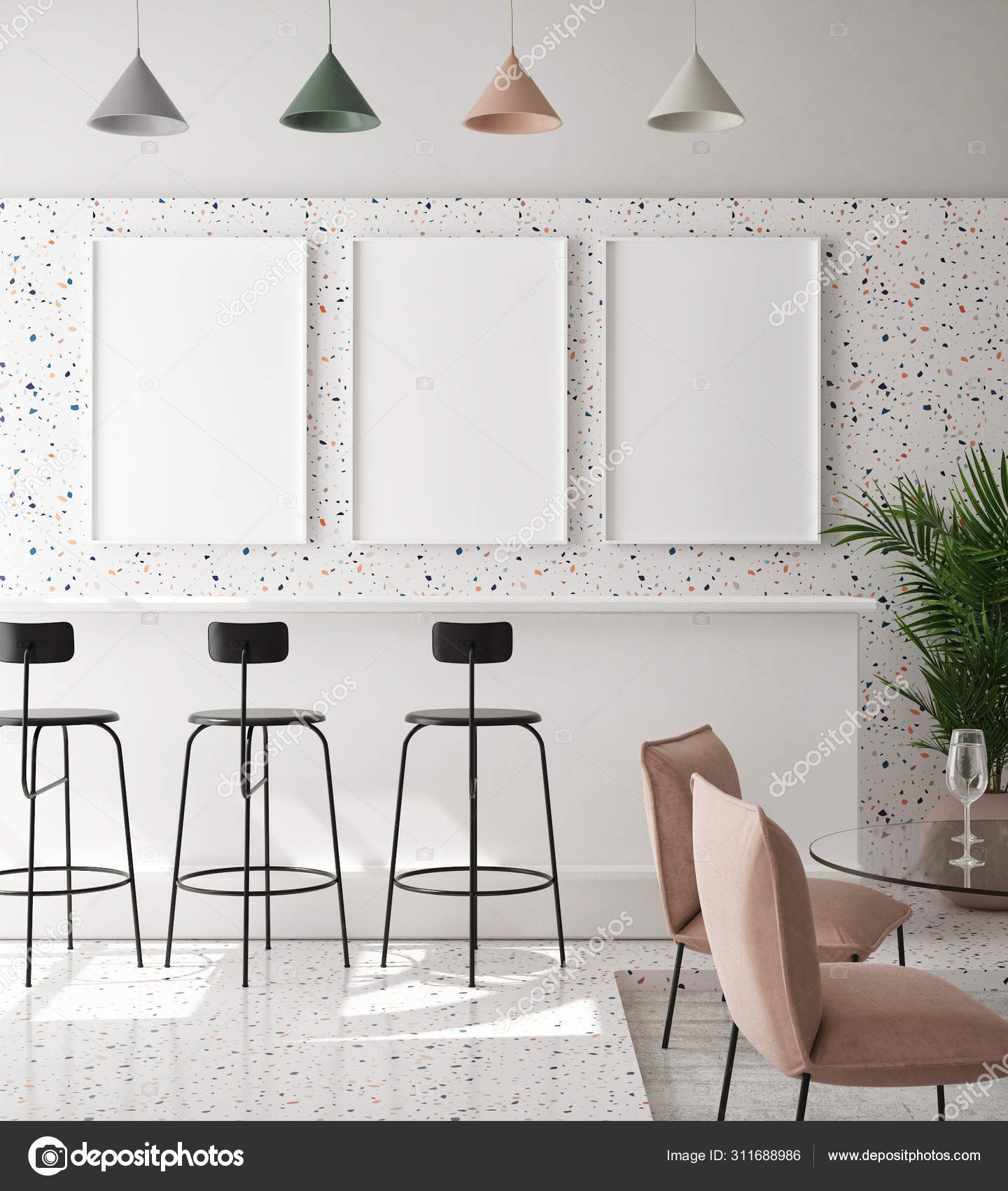 Mock Poster Frame Modern Interior Background Cafe Restaurant Render ...