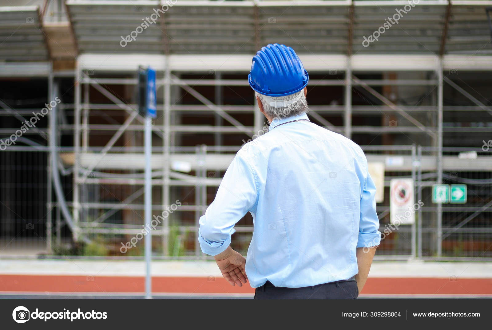 Back View Engineer Looking Building Construction Stock Photo by ...