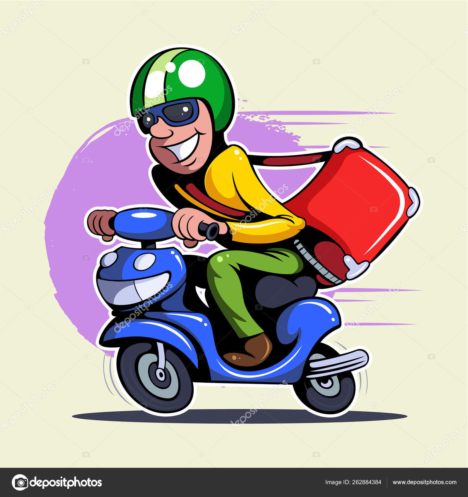 Cartoon Style Courier Motor Cycle Scooter Delivery Vector Illustration ...
