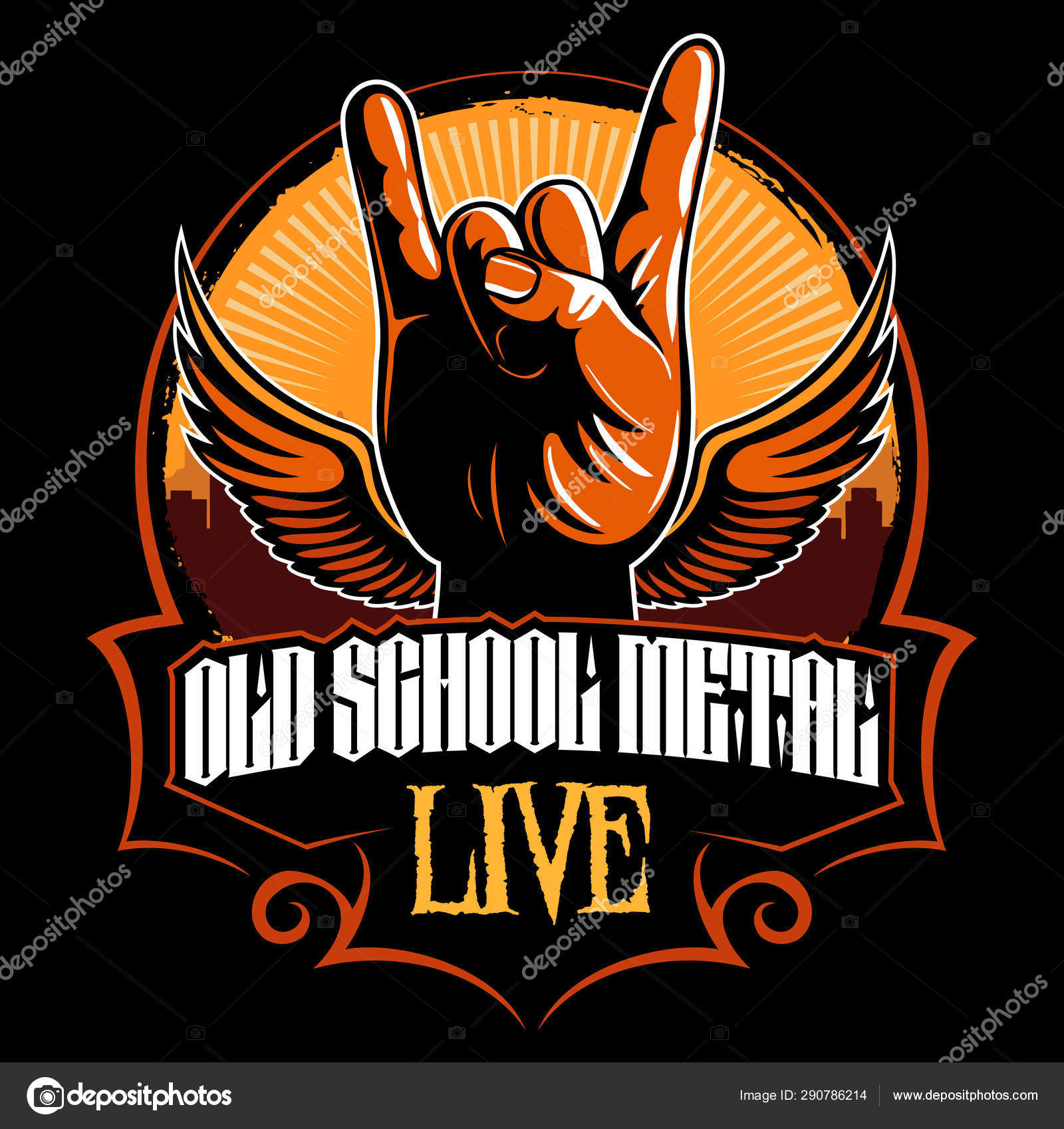 Hard Rock Heavy Metal Sign Horns Rock Sign Hand Wings Stock ...