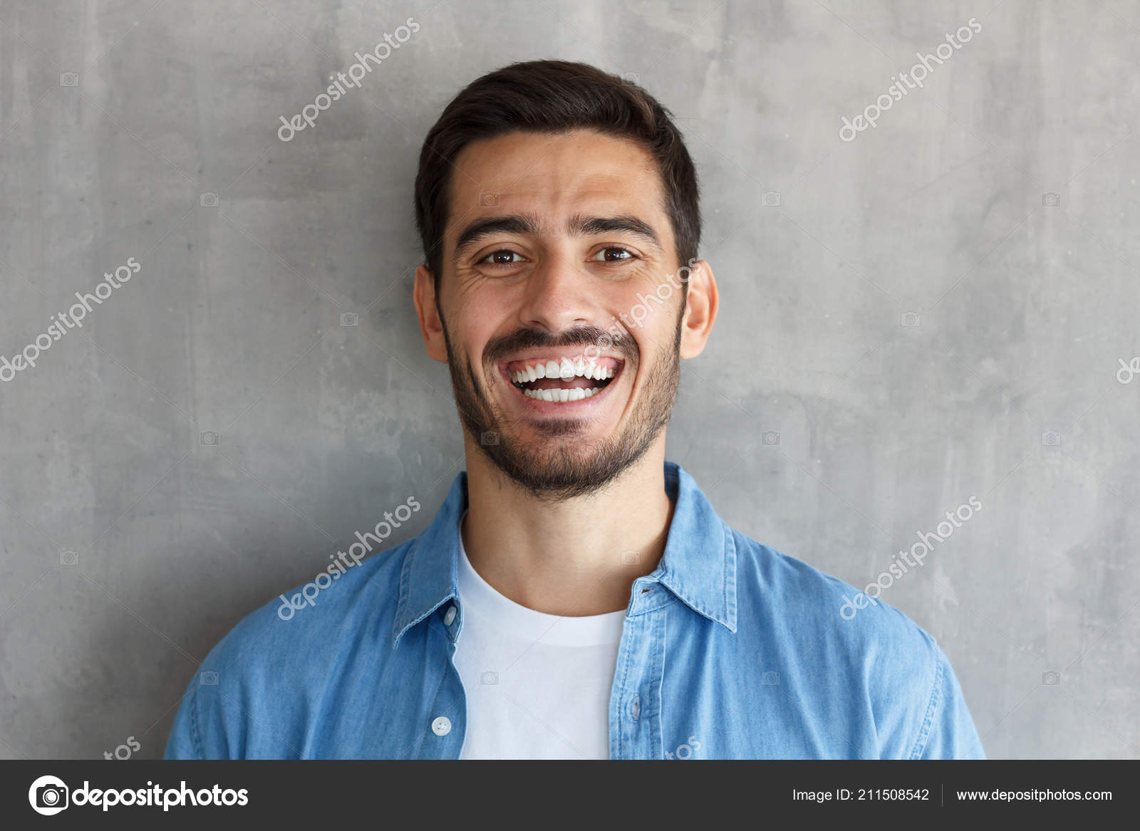 Joyful Modern Man Smiles Broadly Shows White Perfect Teeth Positive ...