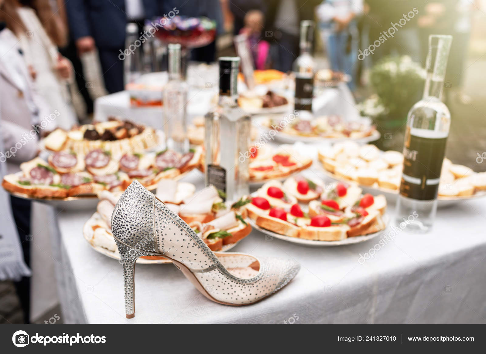 Catering banquet table with different food snacks and appetizers ...