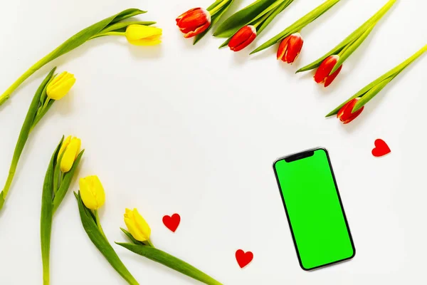 Spring flowers banner. Happy Mothers Day postcard. Waiting for spring ...