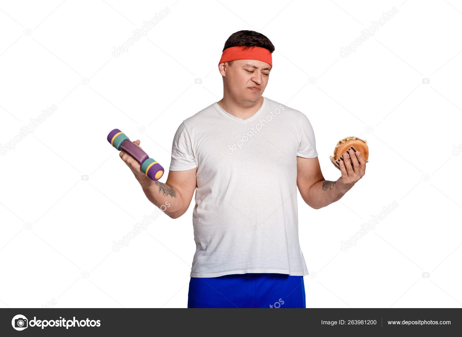 Fat man refused junk food. man disgusted by burgers. the complexity of ...