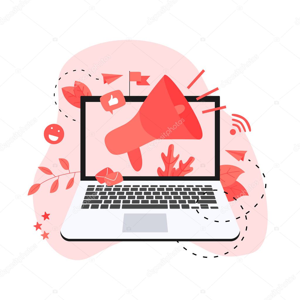 Promoci n de publicidad comercial en l nea. Gran icono de Meg fono y Negocios. Concepto de ...