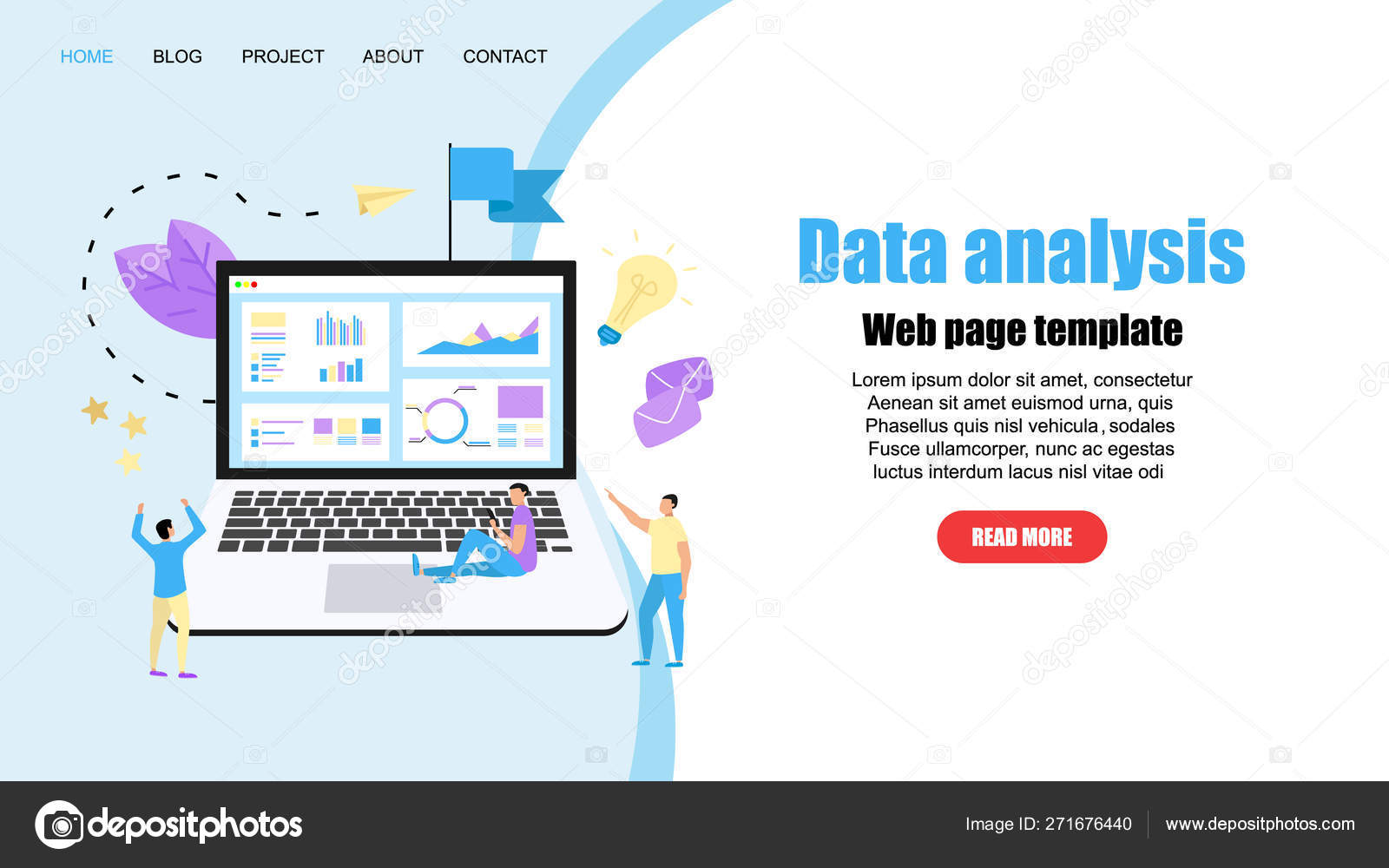 Webpage template. Data analysis design concept. Graph, diagram ...