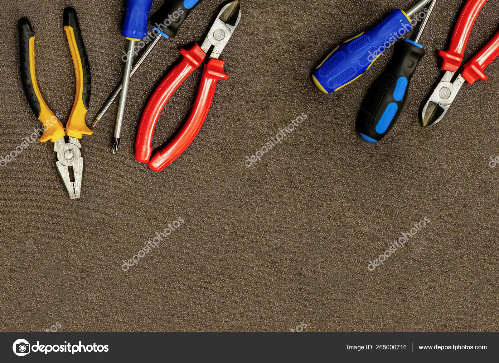 Border hand tools repair fixation pliers screwdrivers set copy space ...