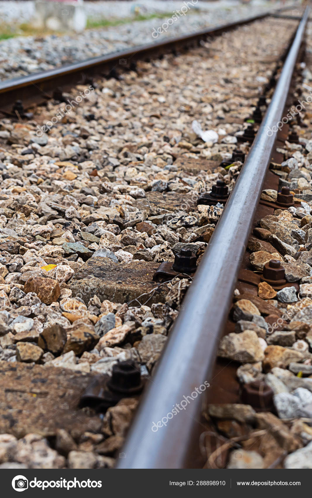 Iron rail closeup gravel. Railway track connects cities — Stock Photo ...