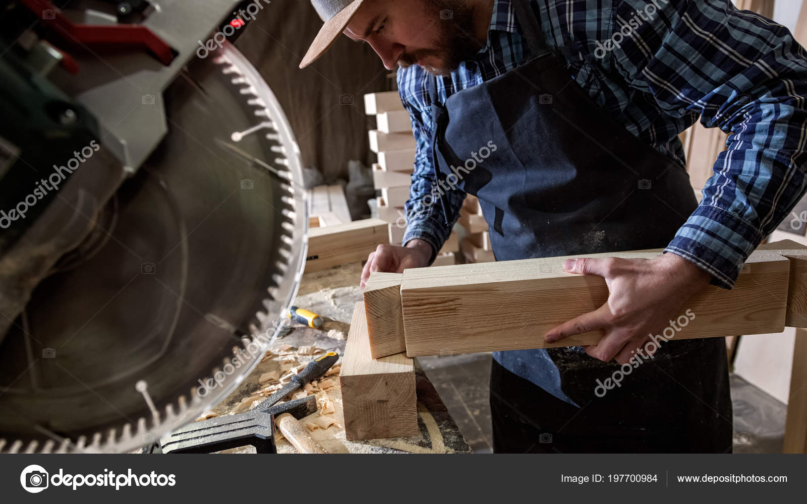 Carpenter Work Clothes Small Buiness Owner Working Woodwork Workshop ...