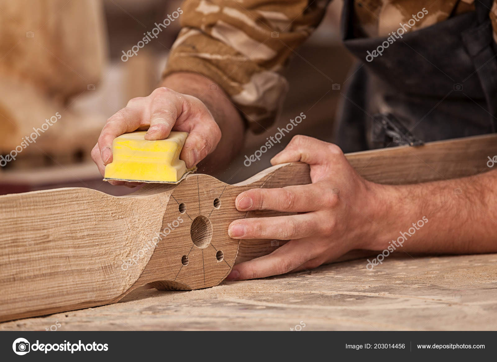 Experienced Carpenter Work Clothes Small Buiness Owner Working Woodwork ...